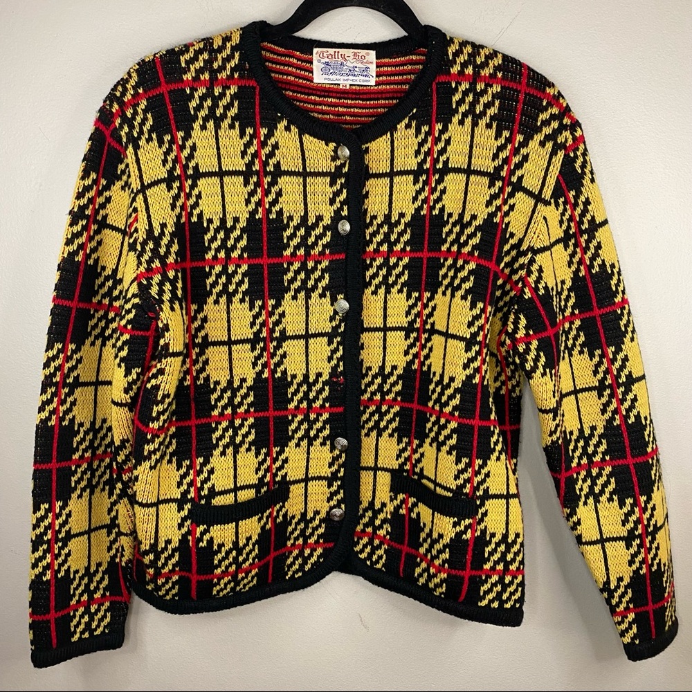 Vintage Tally Ho Red, Yellow, And Black Plaid Button … - Gem